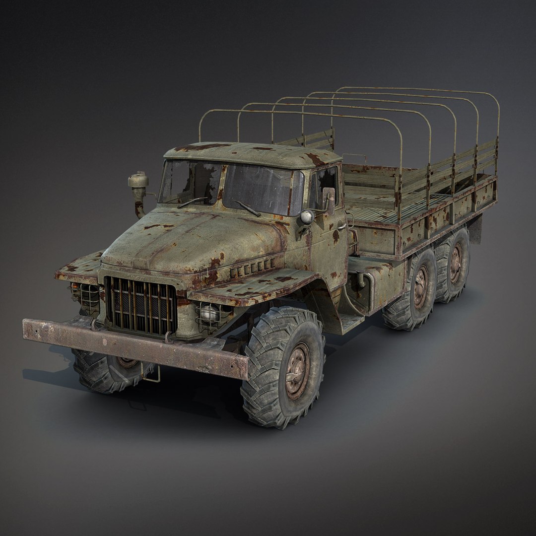 Low-poly Rusty Flatbed Truck Obj