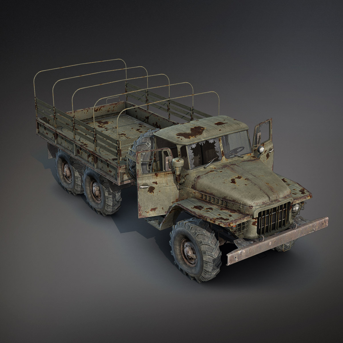 low-poly rusty flatbed truck obj