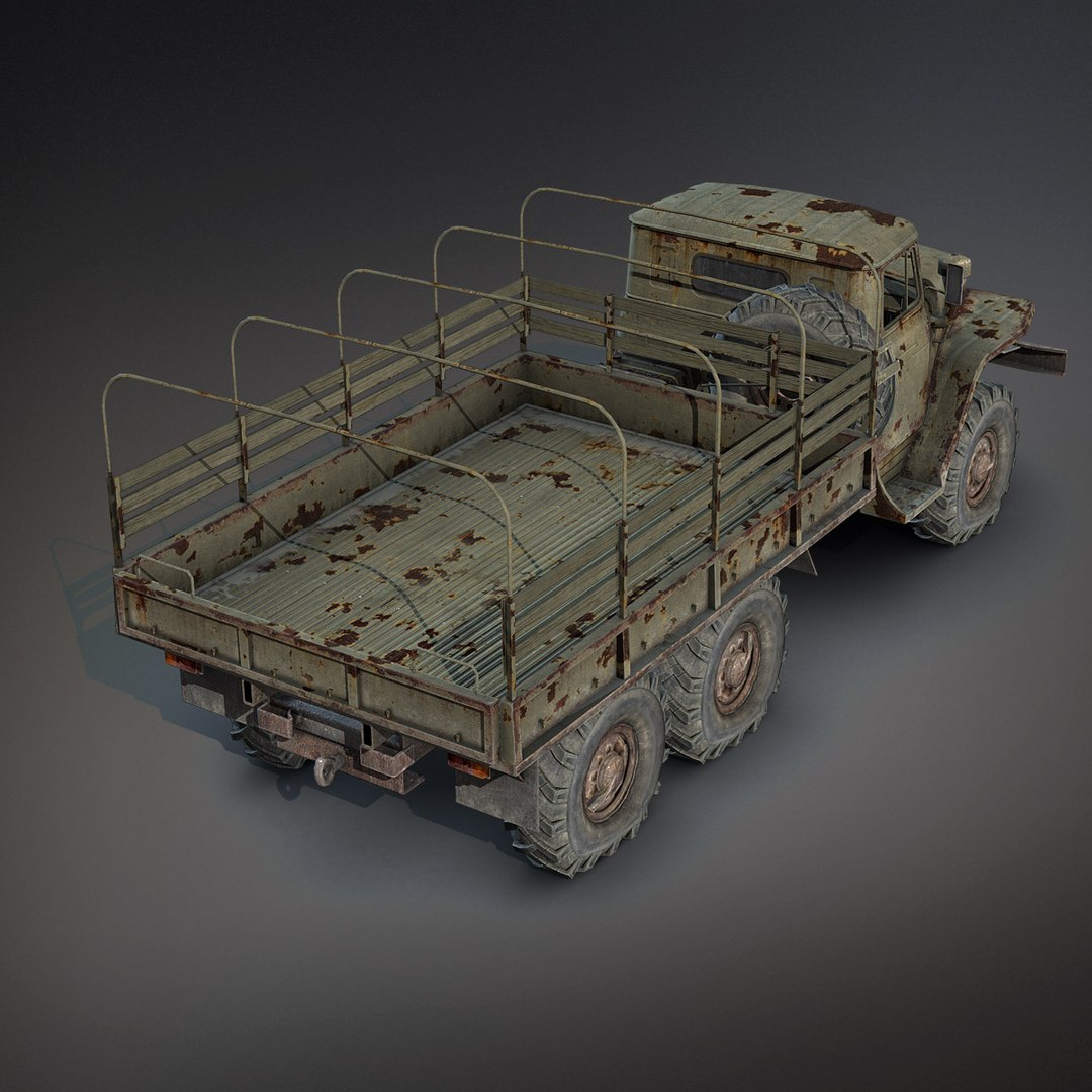 Low-poly Rusty Flatbed Truck Obj