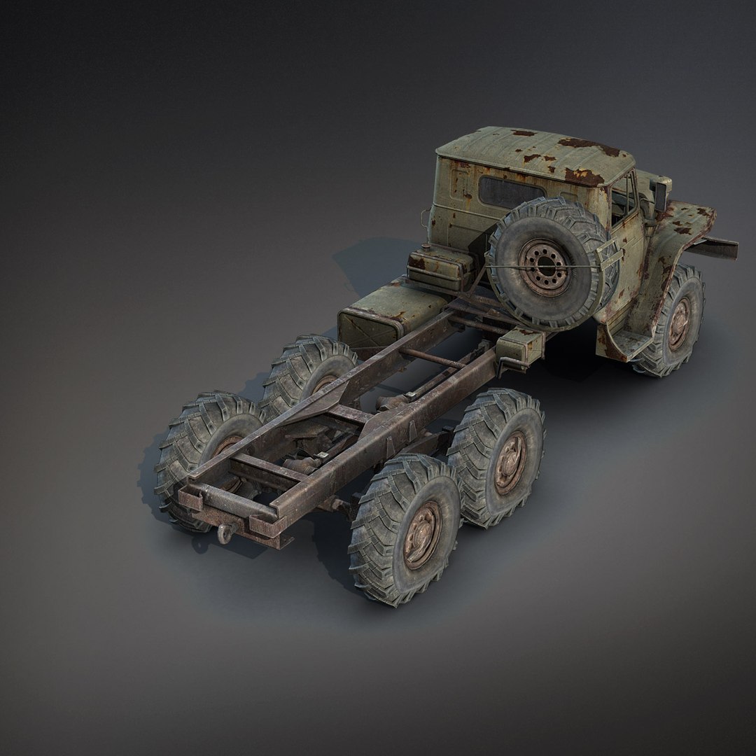 Low-poly Rusty Flatbed Truck Obj