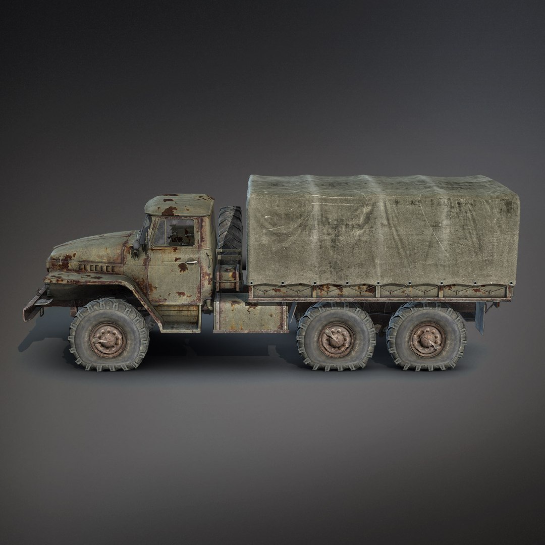 Low-poly Rusty Flatbed Truck Obj