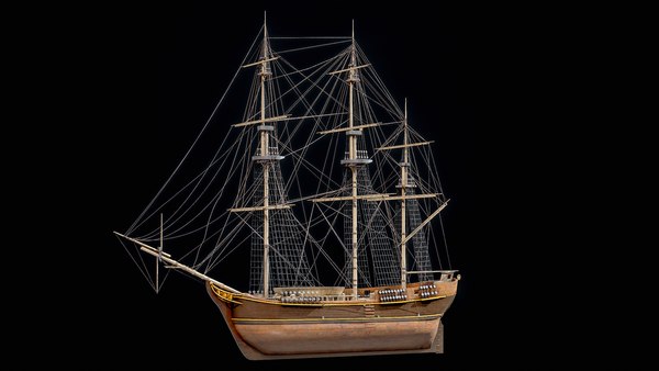 modelo 3d Full-Rigged Merchant Sailing Ship Modular Asset PBR ...