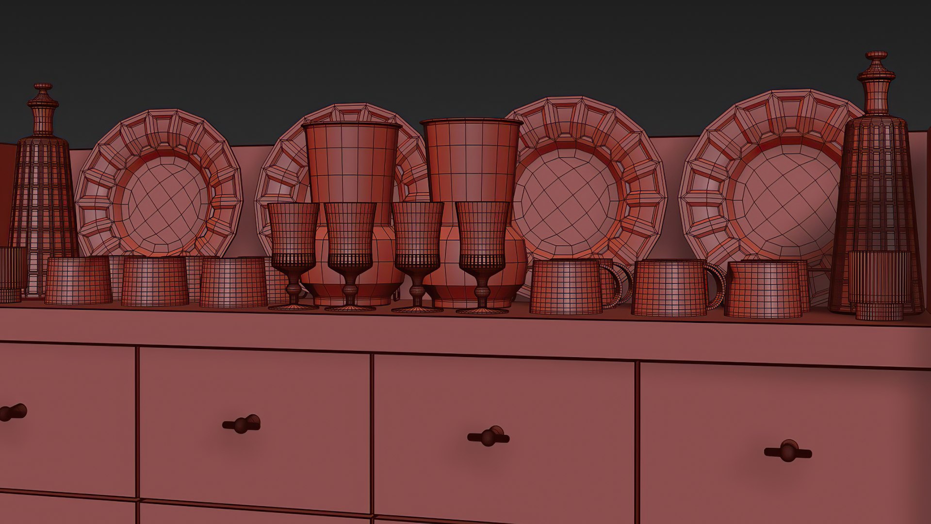 Mira Restaurant Cabinet With Dishes V3 By Bpoint Design 3D Model ...