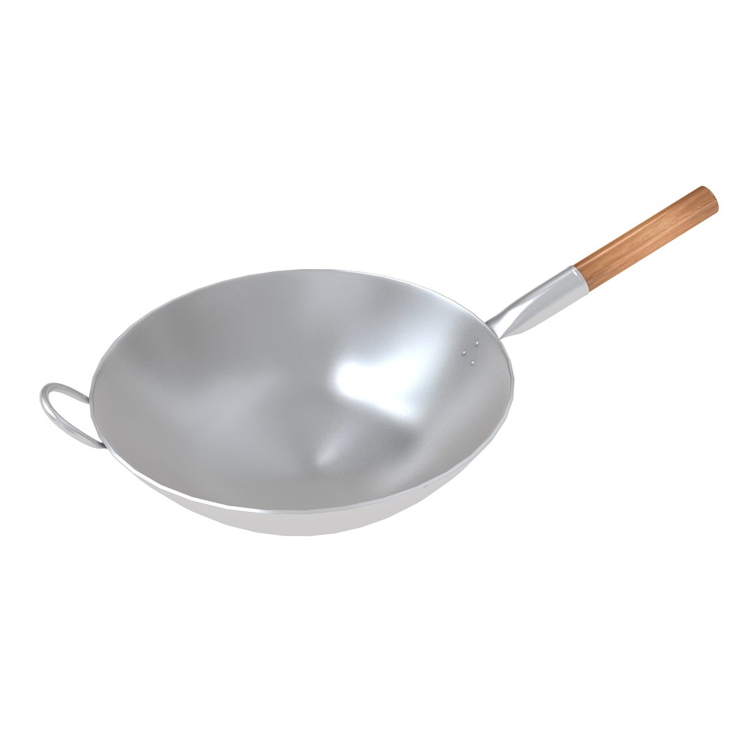Silver Wok With Wooden Handle 3D Model - TurboSquid 1998004