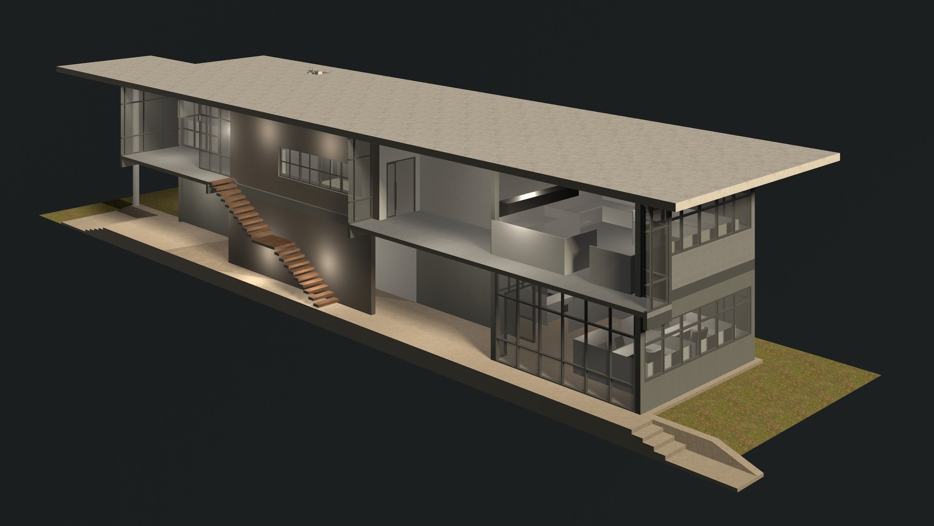 Office In Section Cut 25-11 3D Model - TurboSquid 2347809