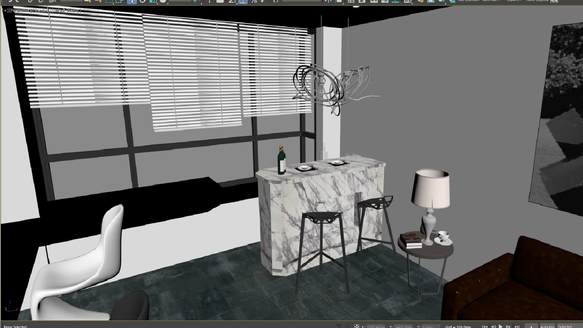 3D Modern Minimalist Living Room - Panel Computer Desk - Bar Model ...