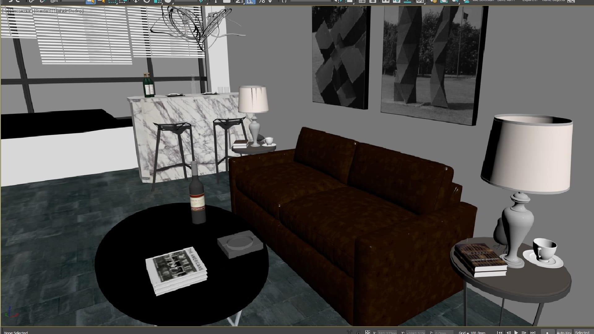 3D Modern Minimalist Living Room - Panel Computer Desk - Bar Model ...