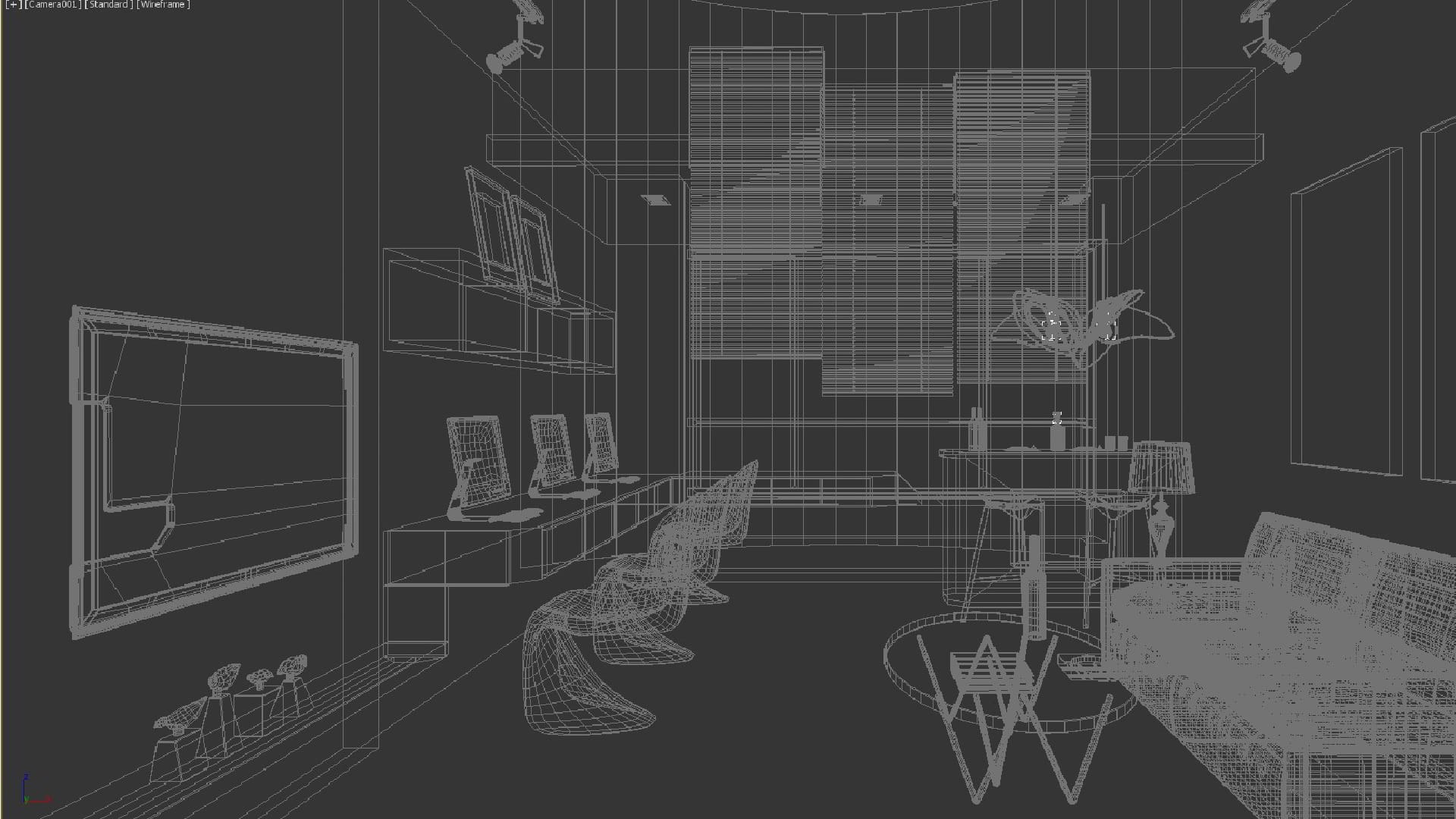 3D Modern Minimalist Living Room - Panel Computer Desk - Bar Model ...