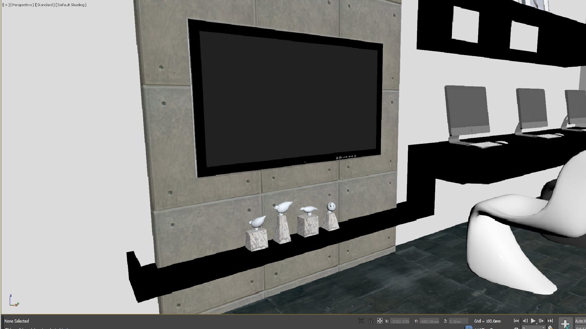 3D Modern Minimalist Living Room - Panel Computer Desk - Bar Model ...