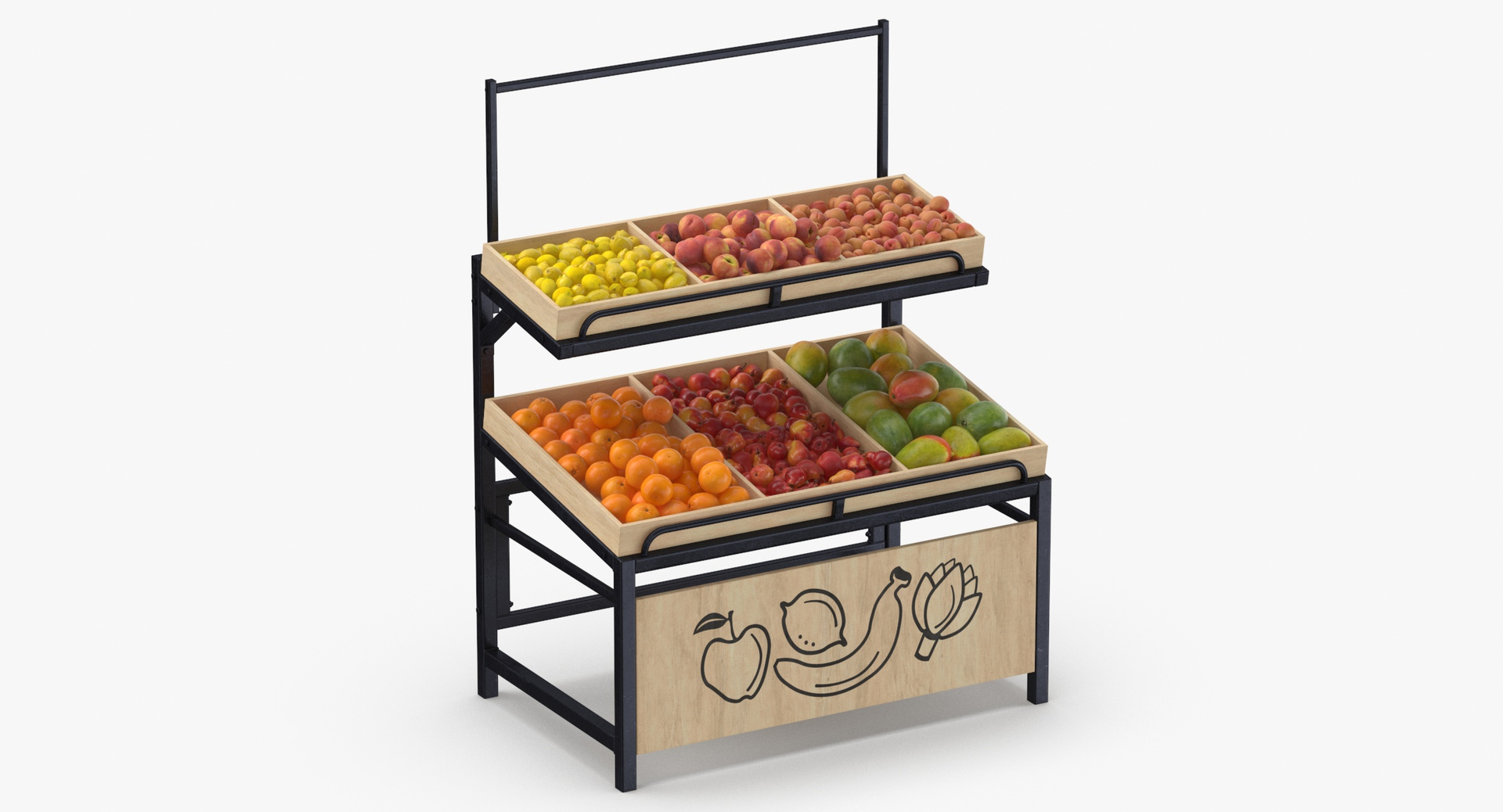 Wooden Display Rack 06 Full With Fruits - With And Without Tag 3D Model ...