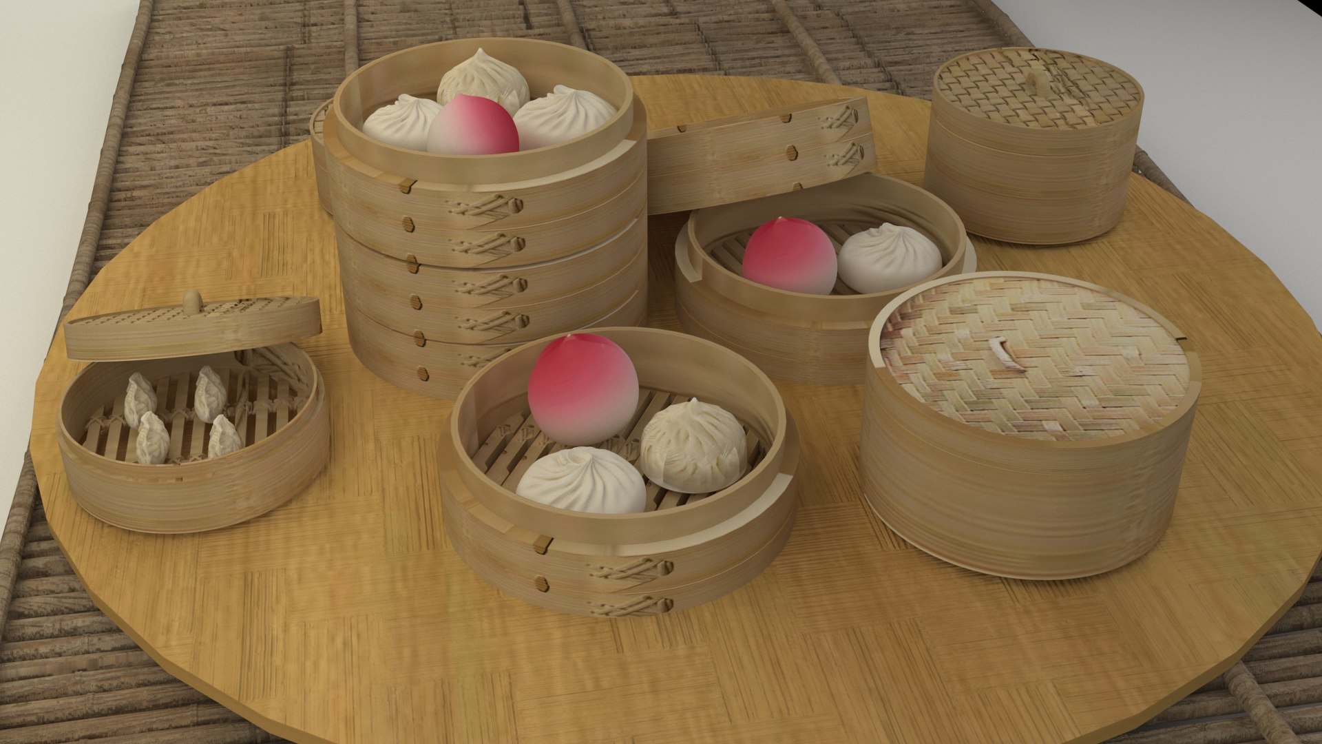Chinesischer Dim Sum Bambus Streamer 3D-Modell - TurboSquid 1668057