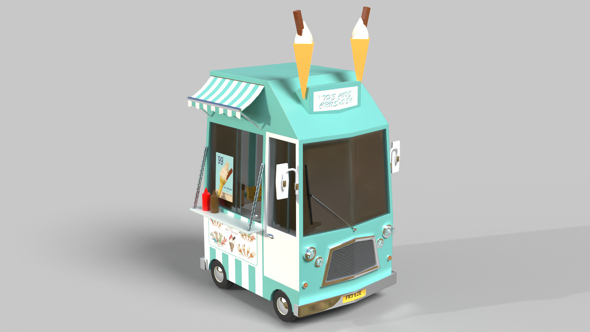 3D Cartoon Ice Cream Van Model - TurboSquid 2247931