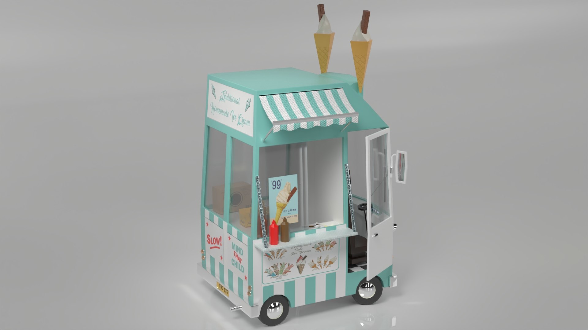 3D Cartoon Ice Cream Van Model - TurboSquid 2247931
