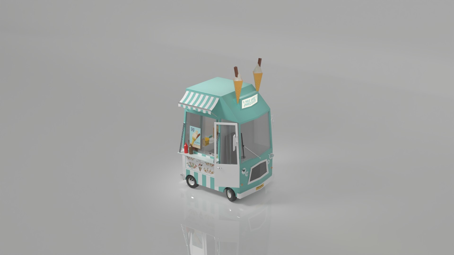 3D Cartoon Ice Cream Van Model - TurboSquid 2247931