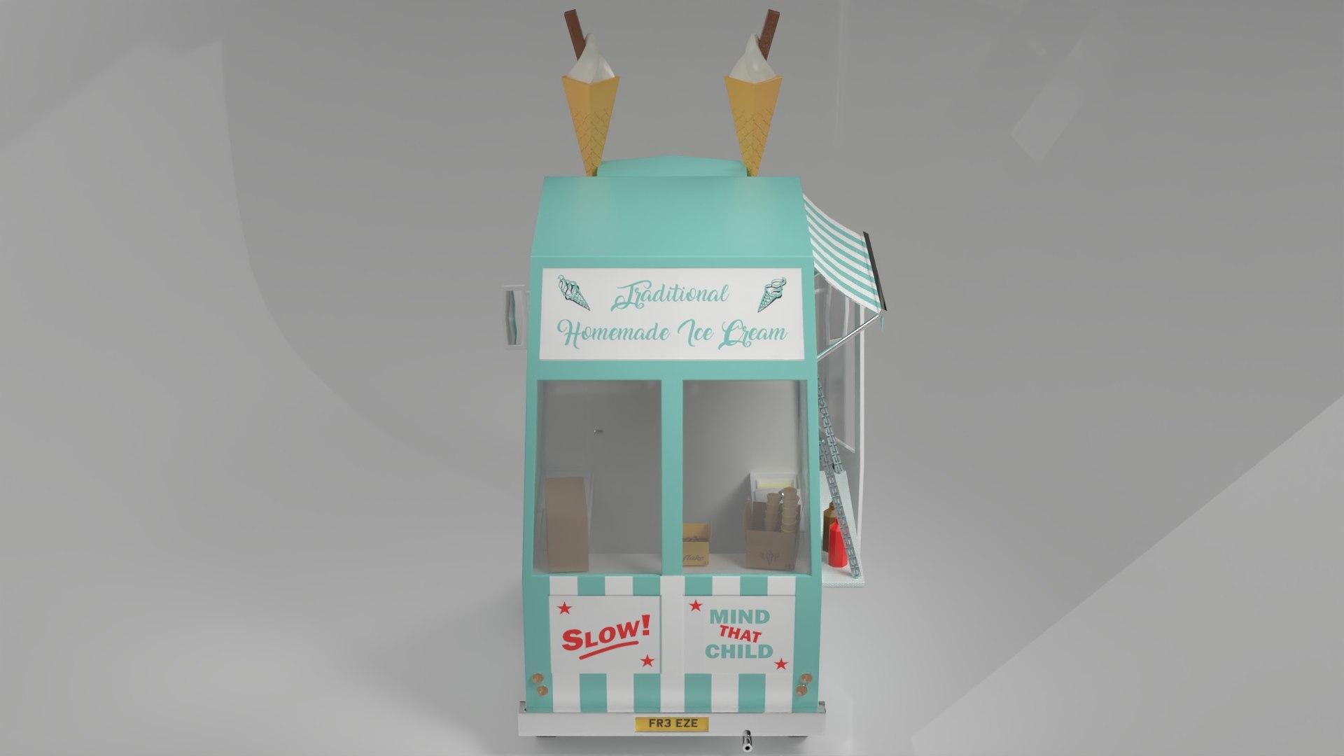 3D Cartoon Ice Cream Van Model - TurboSquid 2247931