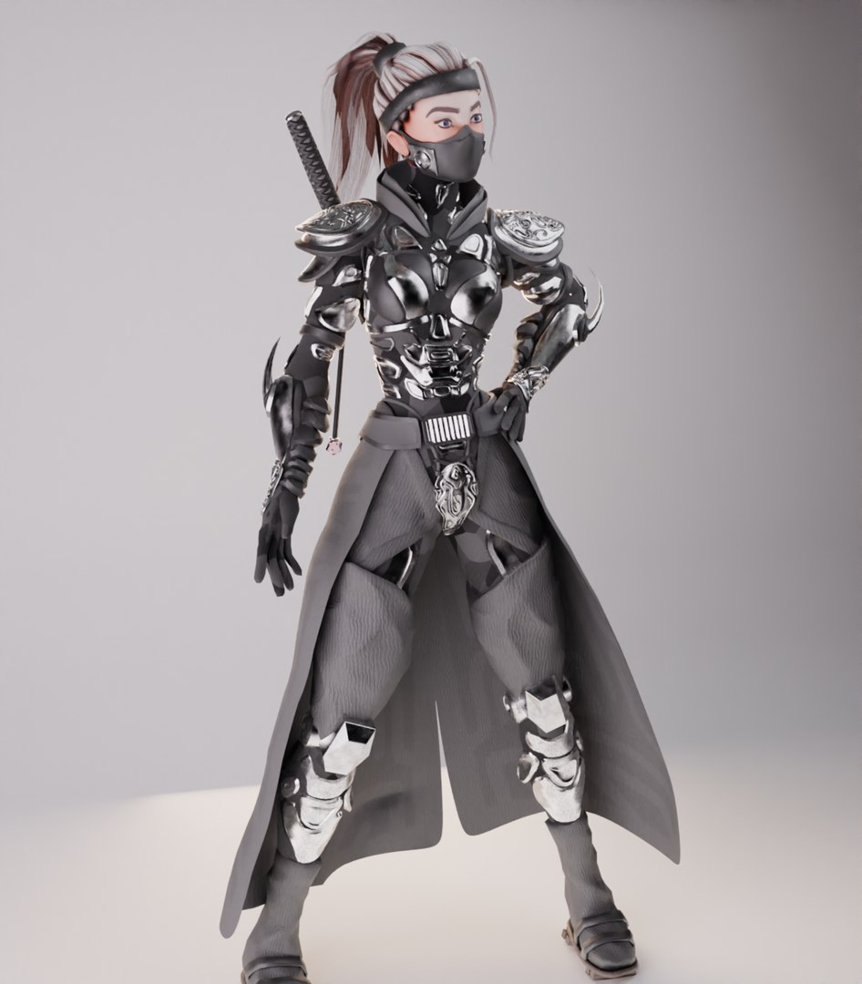 3D Ninja Girl Rigged Model - TurboSquid 2227339