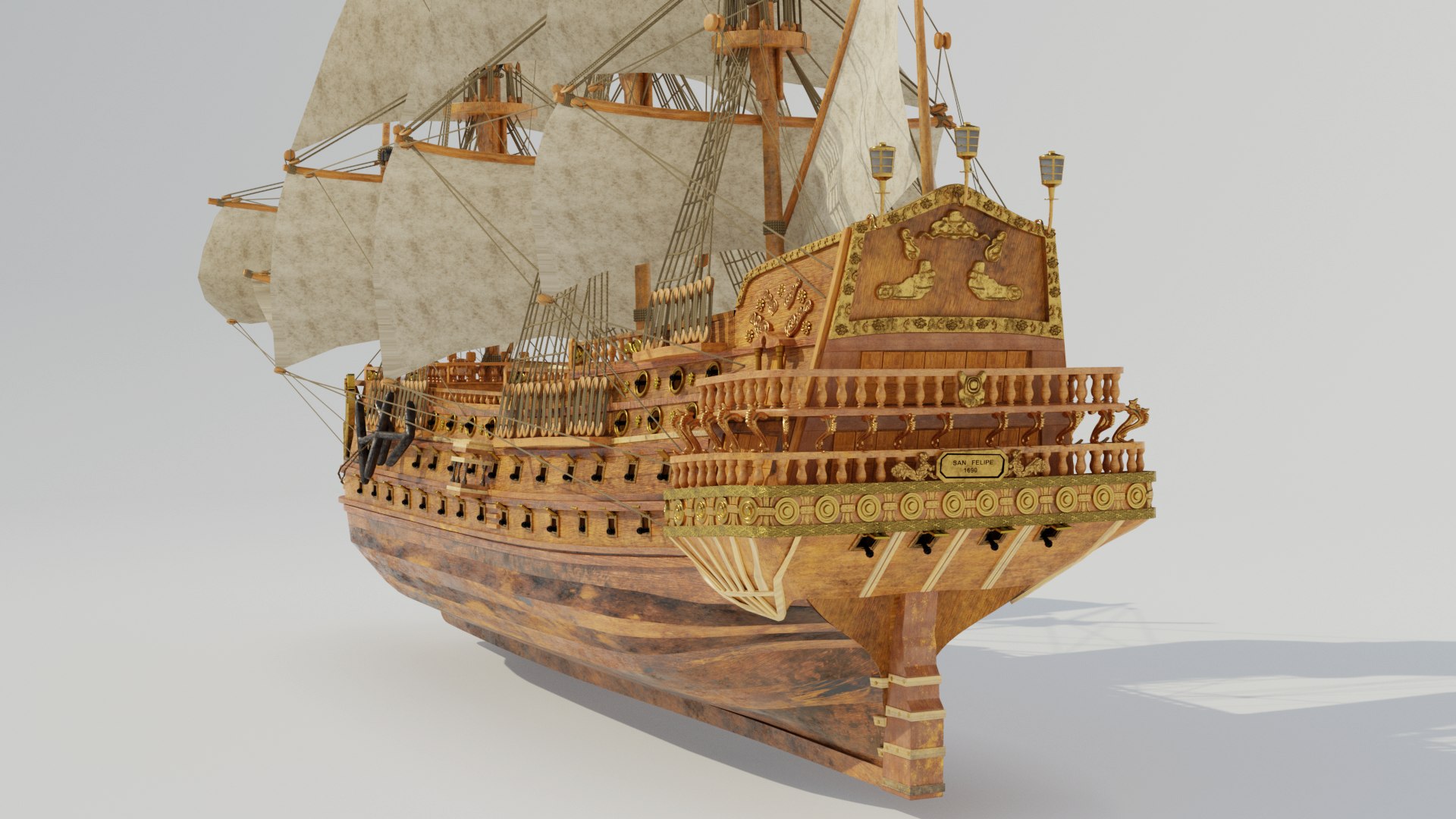 3D XL Spanish San Felipe Ship Model - TurboSquid 1807679