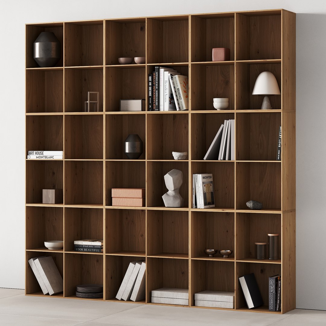373 bookcase and rack 07 japandi wood with decor 01 model - TurboSquid ...