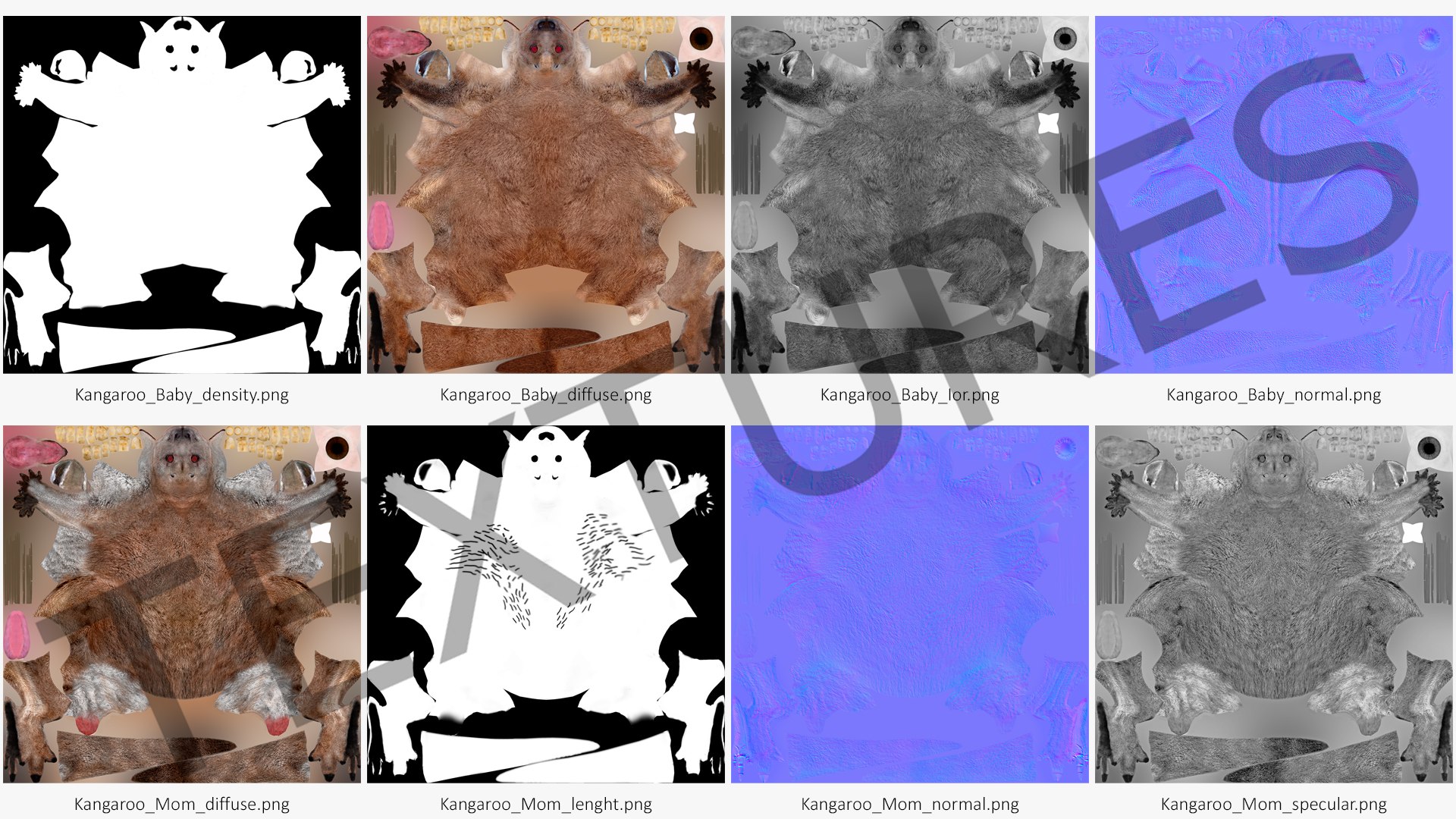 3D Mother Kangaroo With Baby Lying Fur Model - TurboSquid 2250326