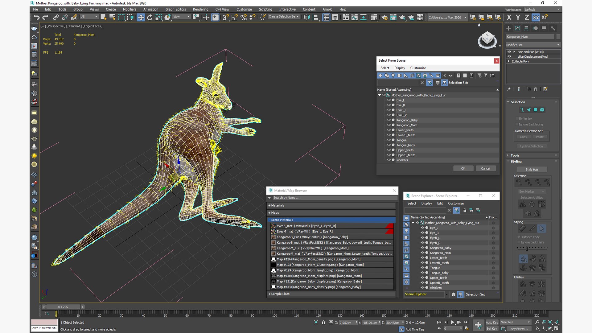 3D Mother Kangaroo With Baby Lying Fur Model - TurboSquid 2250326