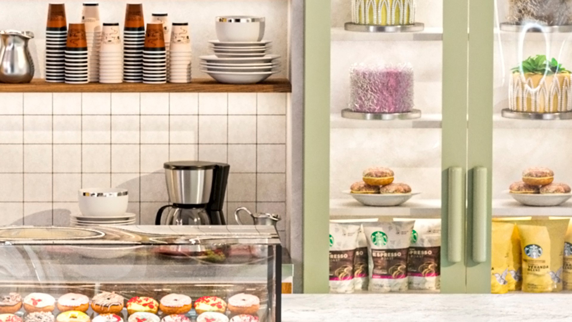 3D Cafe With Display Case With Desserts And Coffee Machine - TurboSquid ...