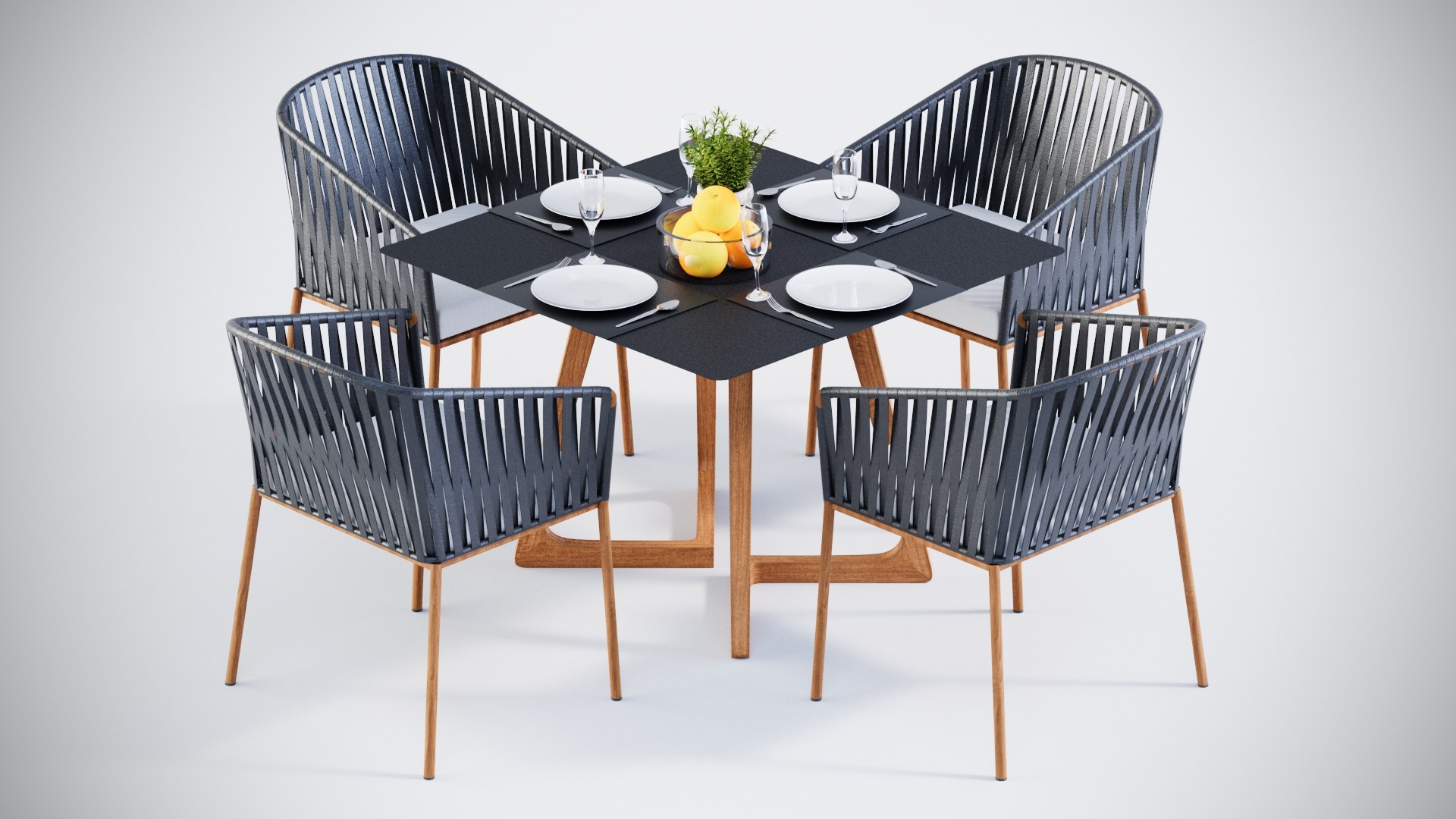 3D Model Rectangle Table With 4 Rope Chairs - TurboSquid 2156380