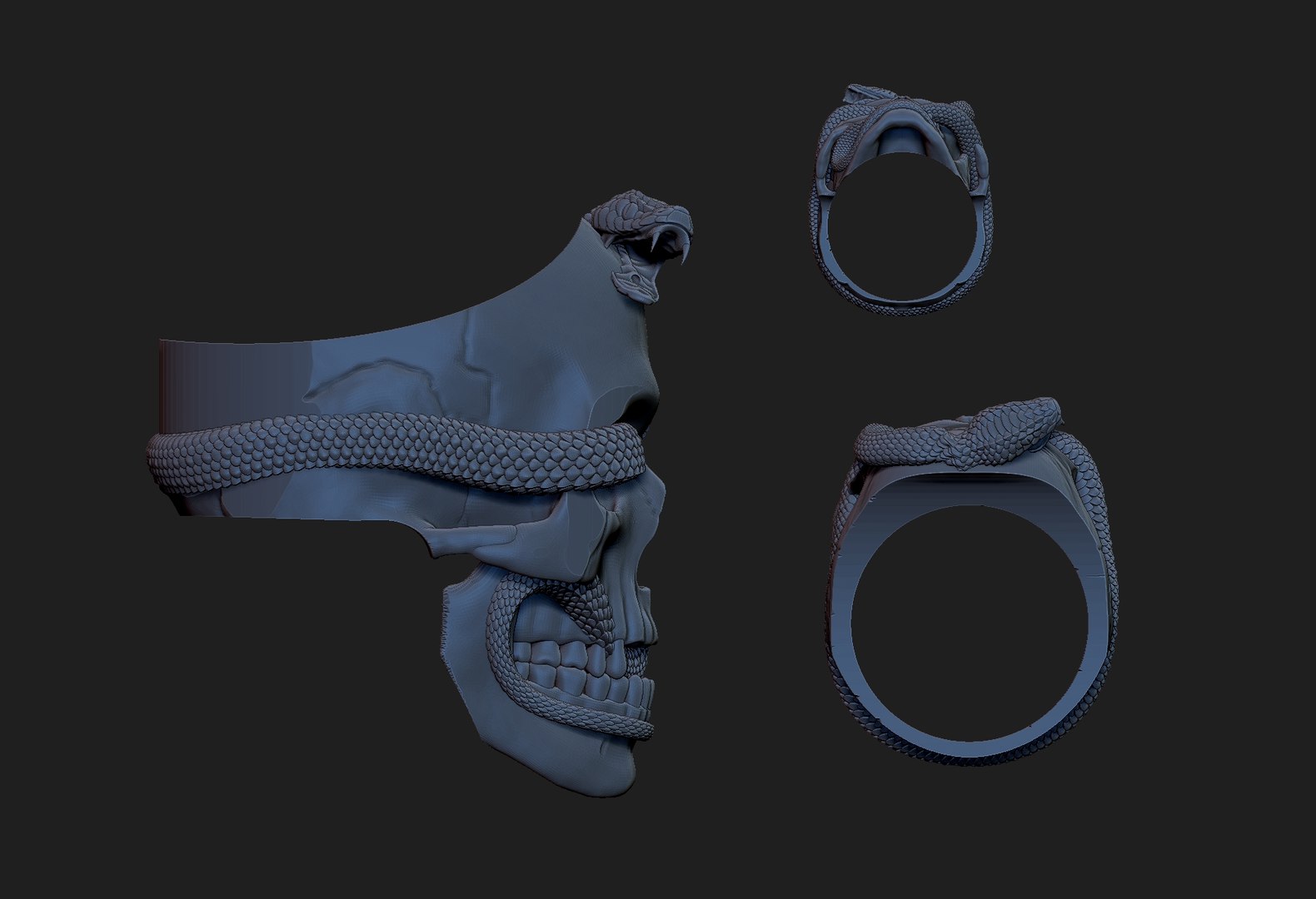 3D Ring Skull With Snake Model - TurboSquid 2140042