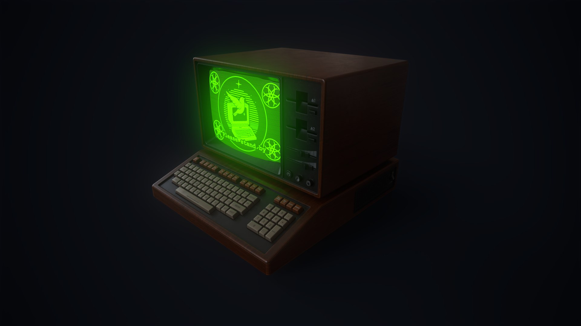 3D Model Retro Wooden Computer - TurboSquid 2143885
