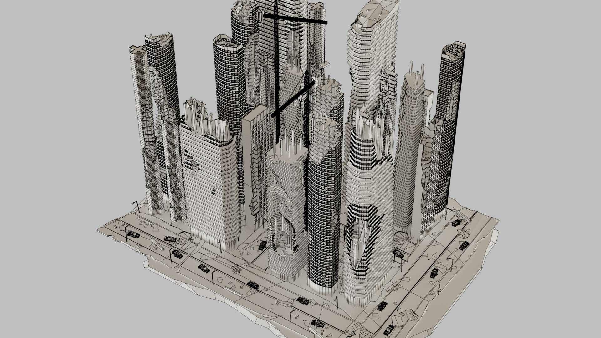 3D Destroyed Cityscape Model - TurboSquid 1677843