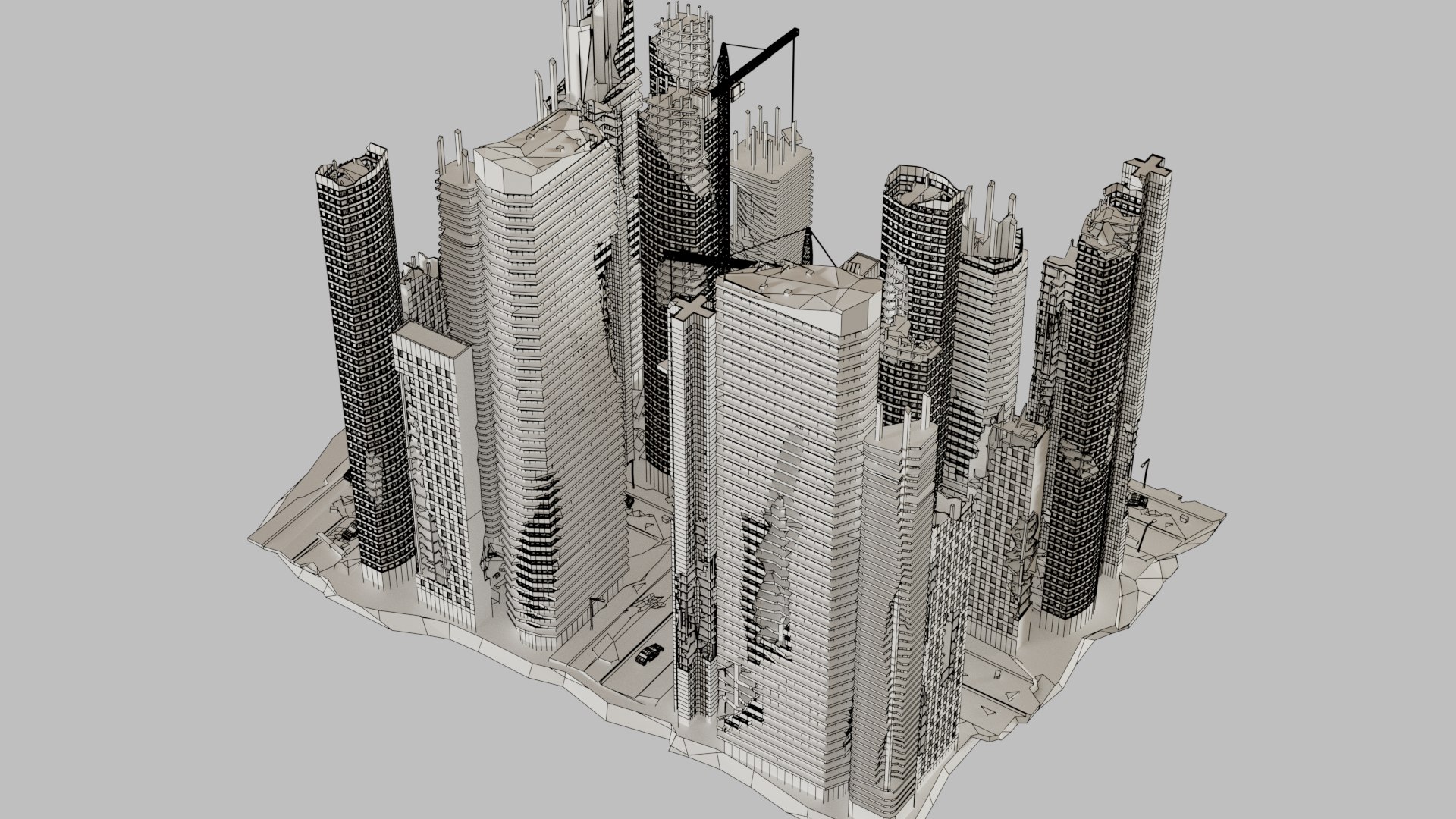 3D Destroyed Cityscape Model - TurboSquid 1677843