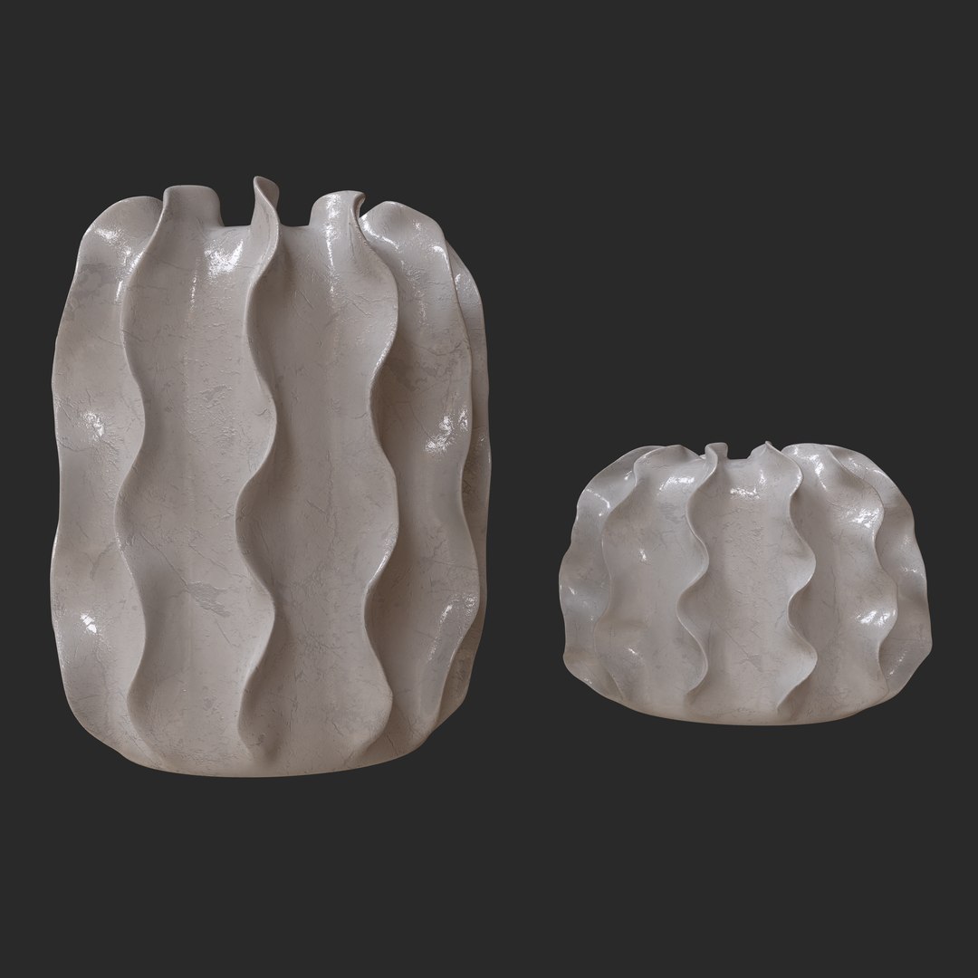 Elegant White Ceramic Vase Set With Vertical Wave Design 3D Model ...