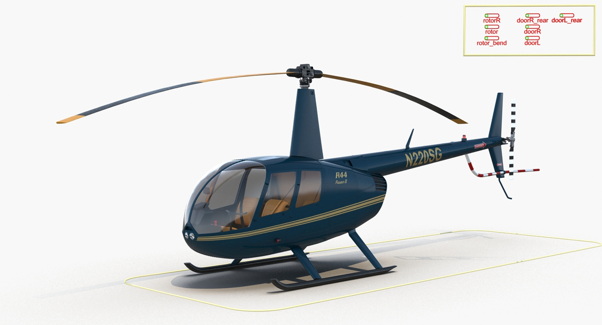 Light Helicopter Robinson R44 3d Model