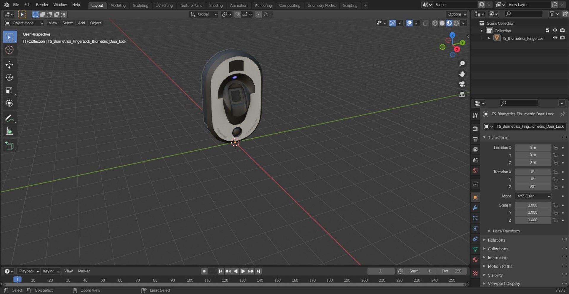 TS Biometrics FingerLock Biometric Door Lock 3D - TurboSquid 1807723