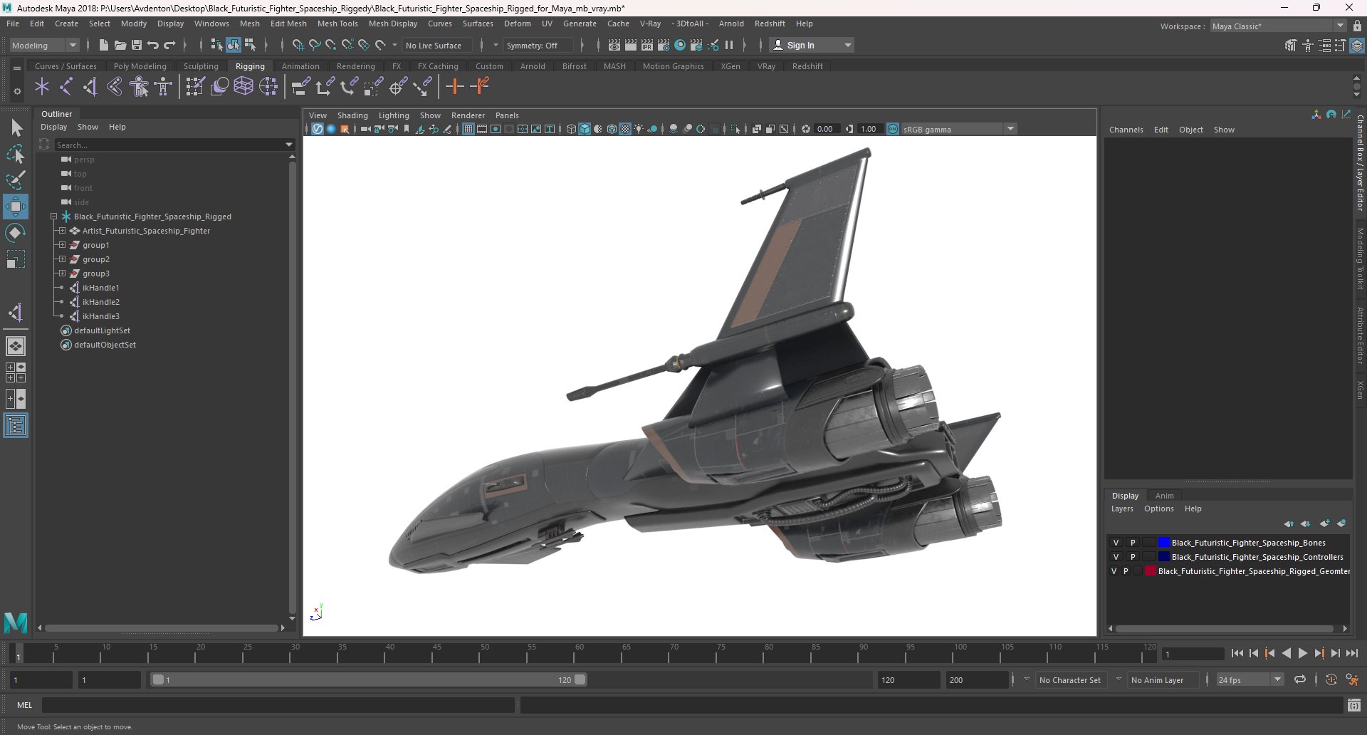 Black Futuristic Fighter Spaceship Rigged For Maya 3D - TurboSquid 2369745