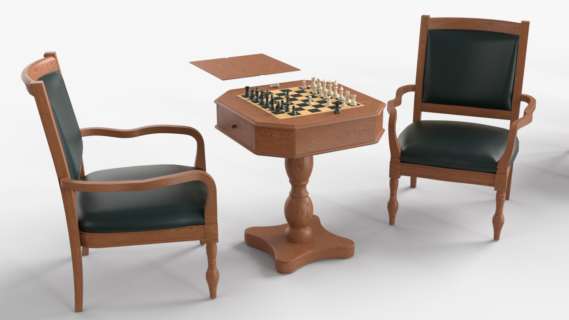 3D Light Chess Pedestal Game Table And Chairs - TurboSquid 2184774