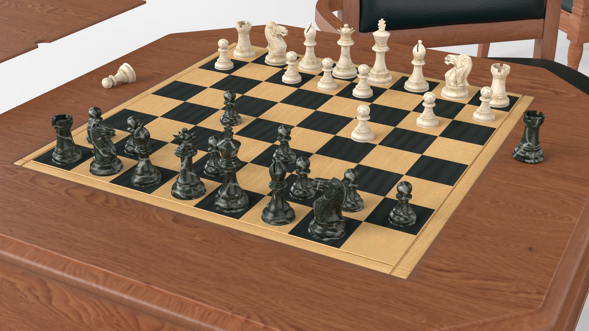 3D Light Chess Pedestal Game Table And Chairs - TurboSquid 2184774