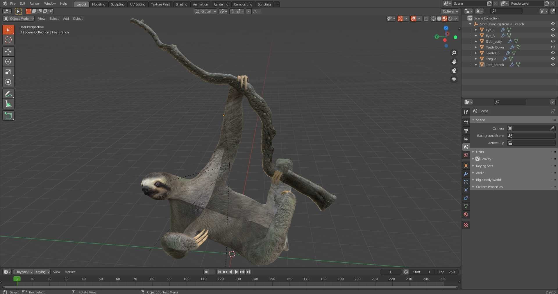 Sloth Hanging From A Branch 3D Model - TurboSquid 2181791