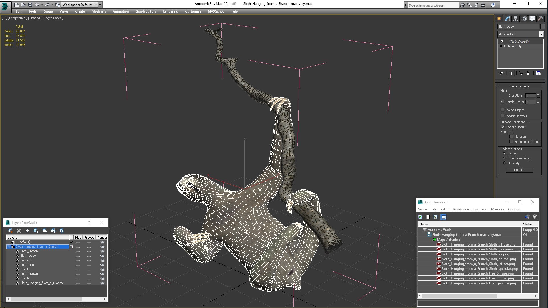 Sloth Hanging From A Branch 3D Model - TurboSquid 2181791