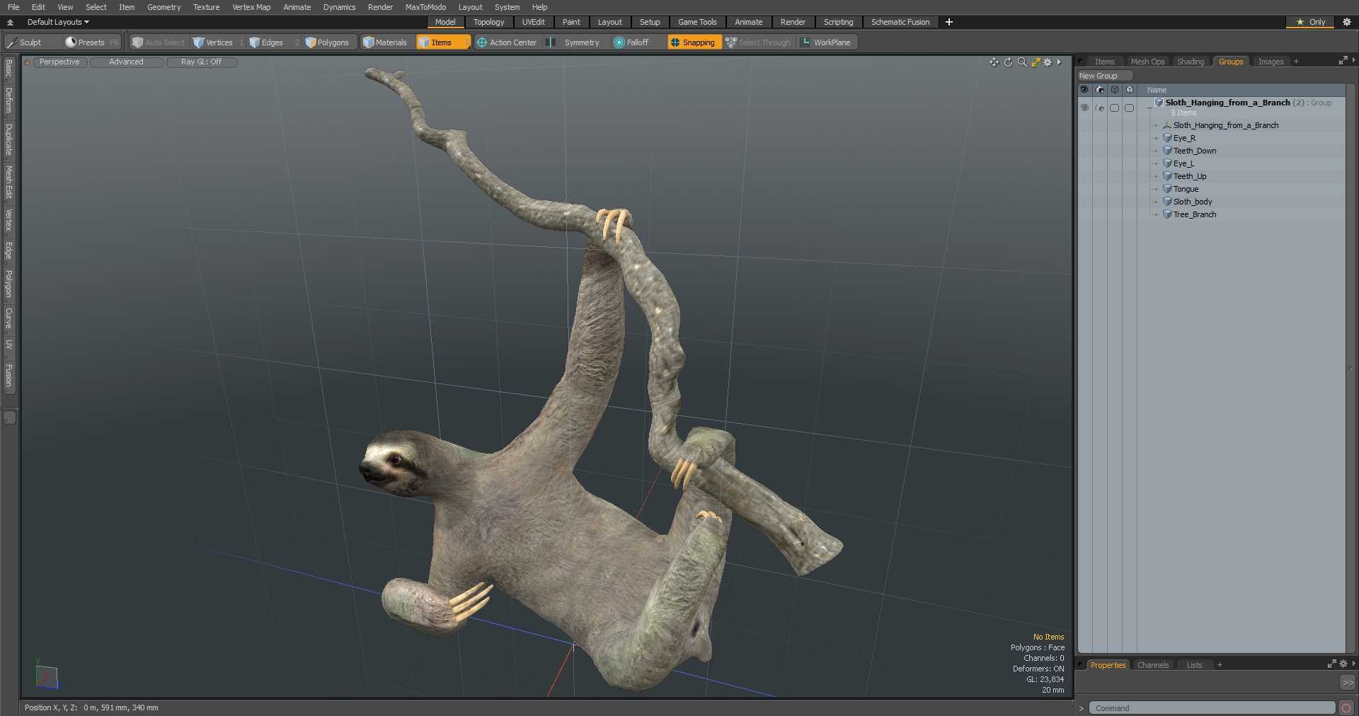 Sloth Hanging From A Branch 3D Model - TurboSquid 2181791