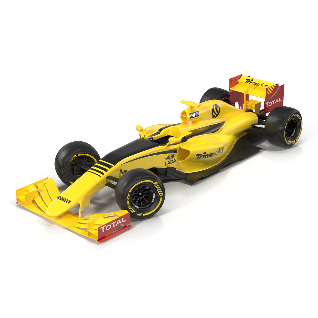 formula car rigged yellow 3d model