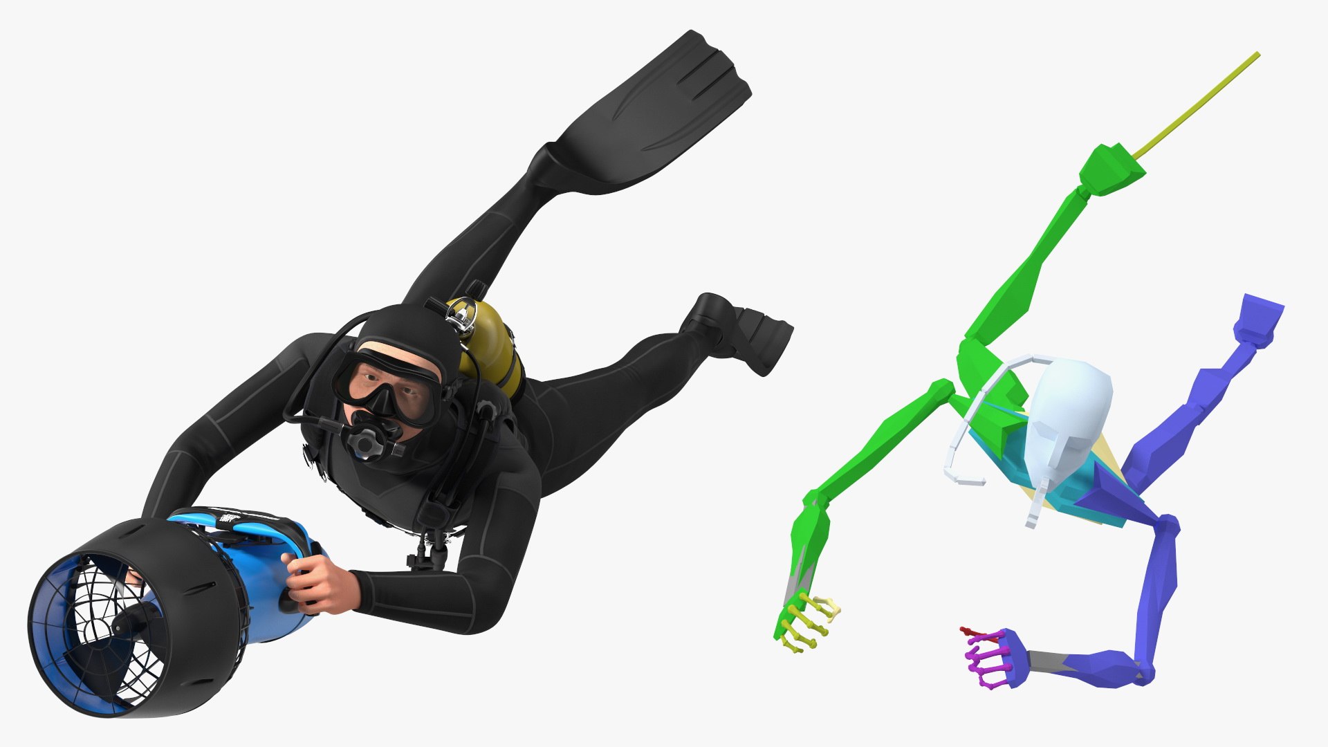 Diver With Sea Scooter Propulsion Vehicle Rigged 3D Model - TurboSquid ...