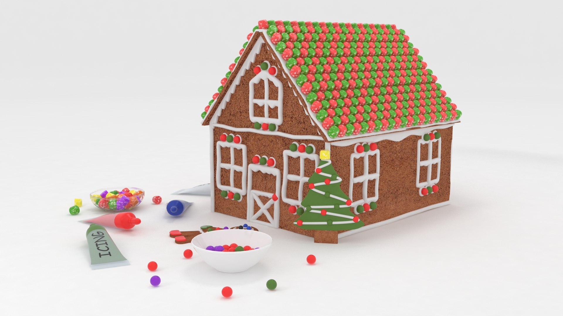 Gingerbread house gumdrops candies 3D model - TurboSquid 1654624