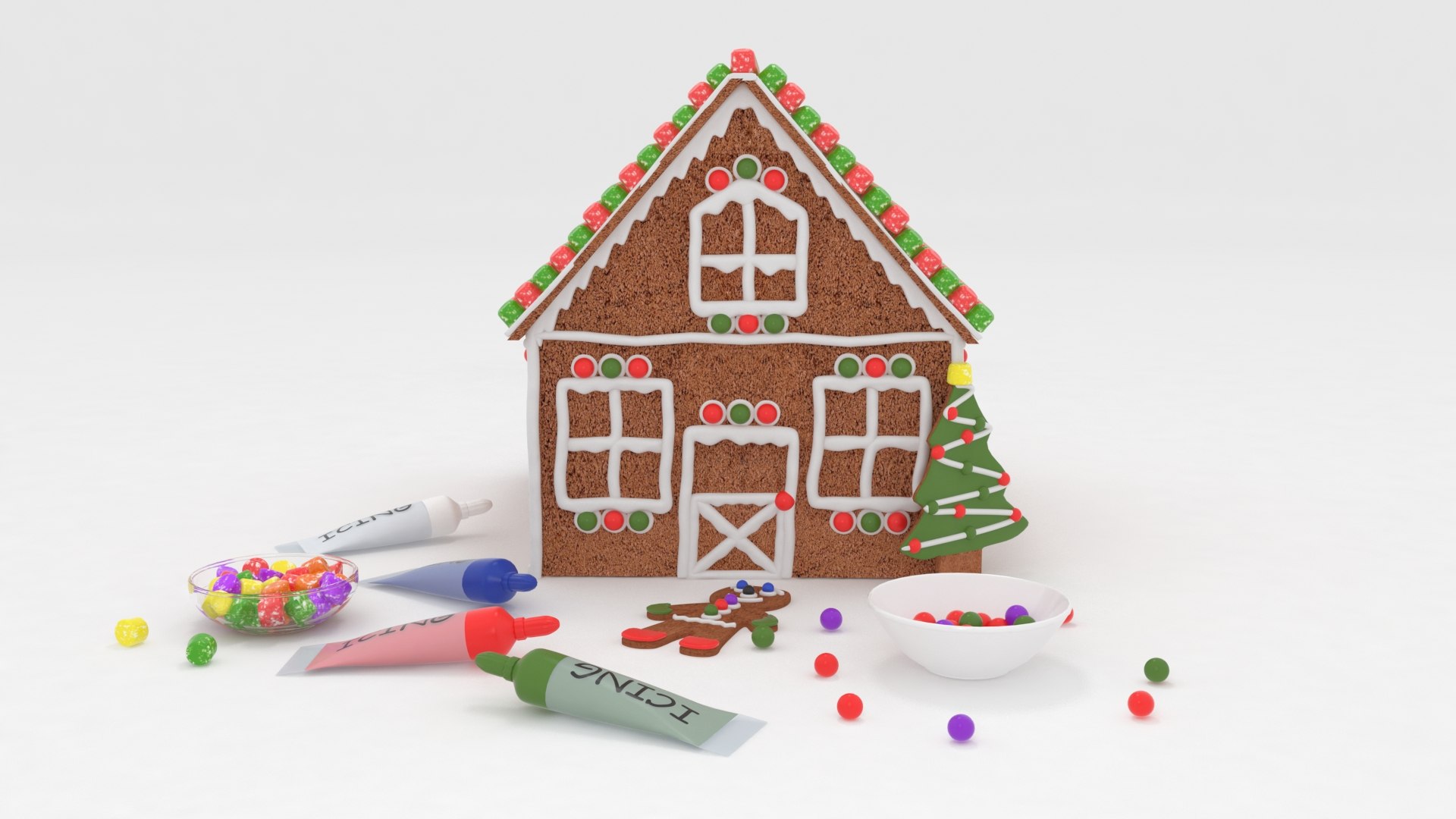 Gingerbread house gumdrops candies 3D model - TurboSquid 1654624