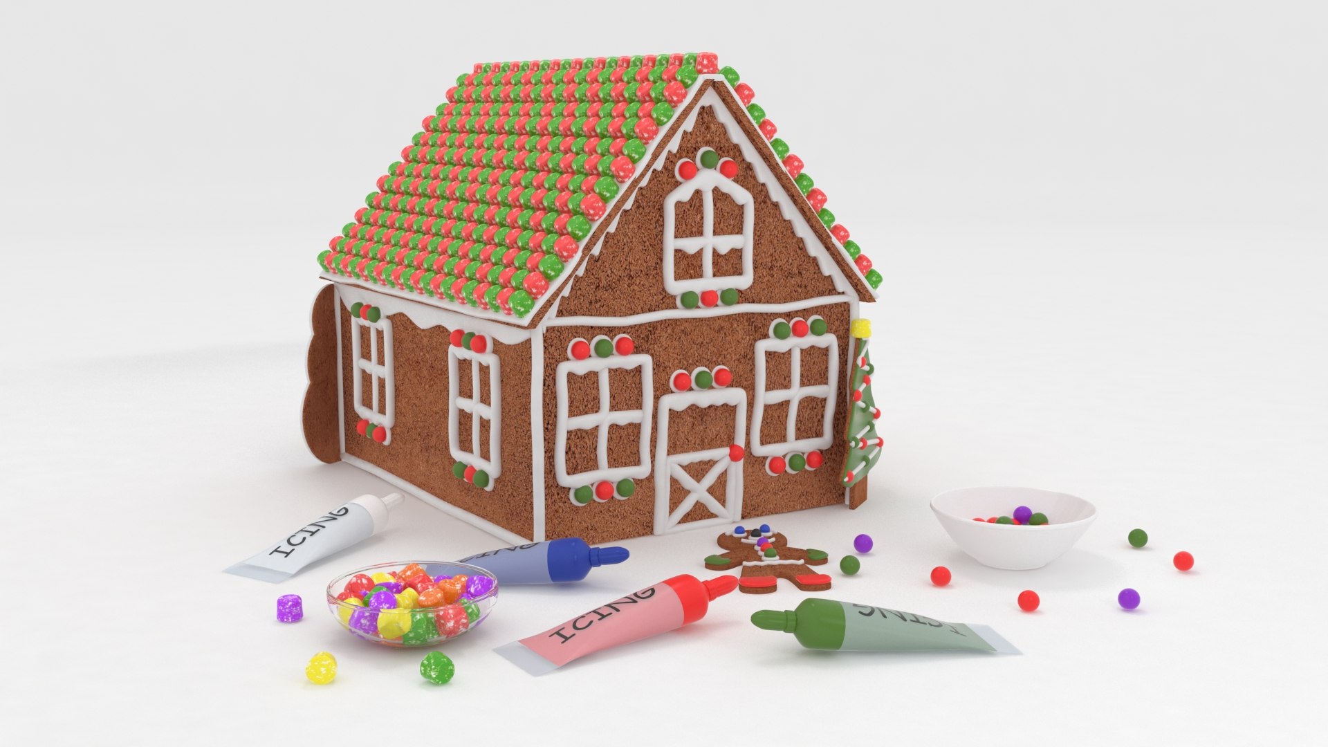 Gingerbread house gumdrops candies 3D model - TurboSquid 1654624