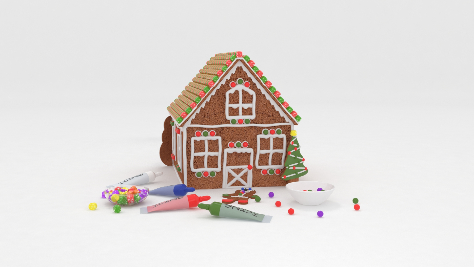 Gingerbread house gumdrops candies 3D model - TurboSquid 1654624