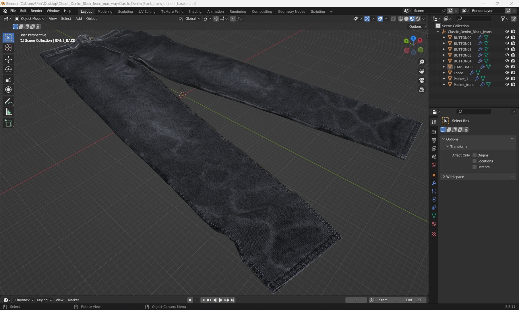 Classic Denim Black Jeans 3D Model - TurboSquid 2347255