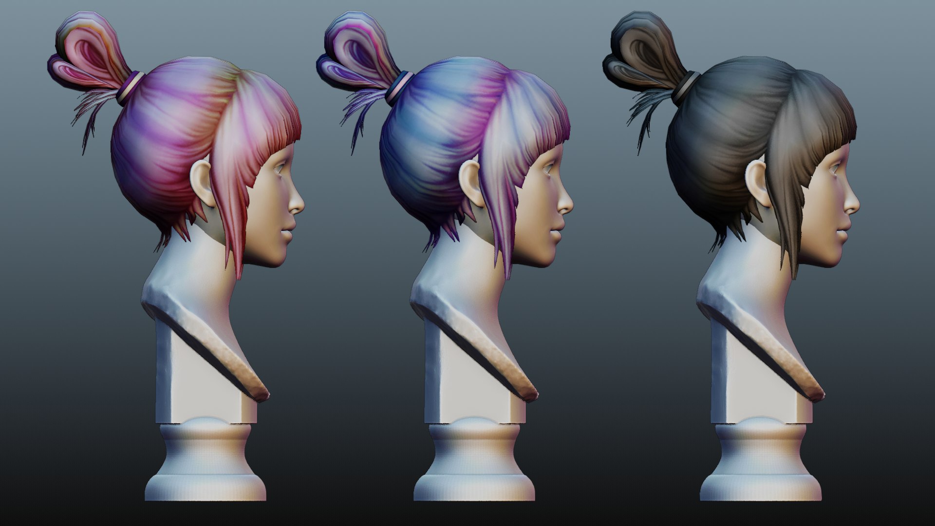 Female hair low poly 3 color model 3D model - TurboSquid 2084900