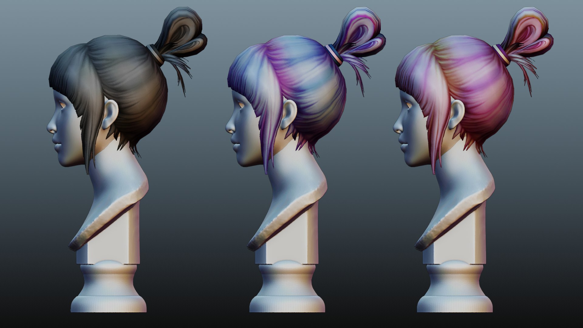Female Hair Low Poly 3 Color 3D Model - TurboSquid 2084900
