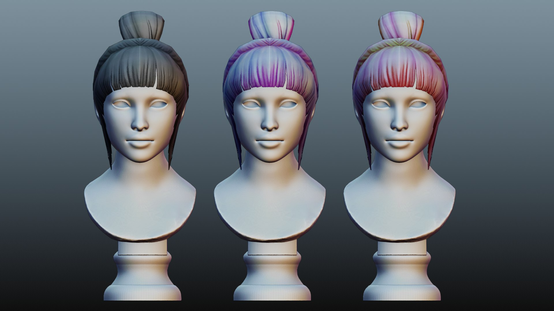 Female Hair Low Poly 3 Color 3D Model - TurboSquid 2084900