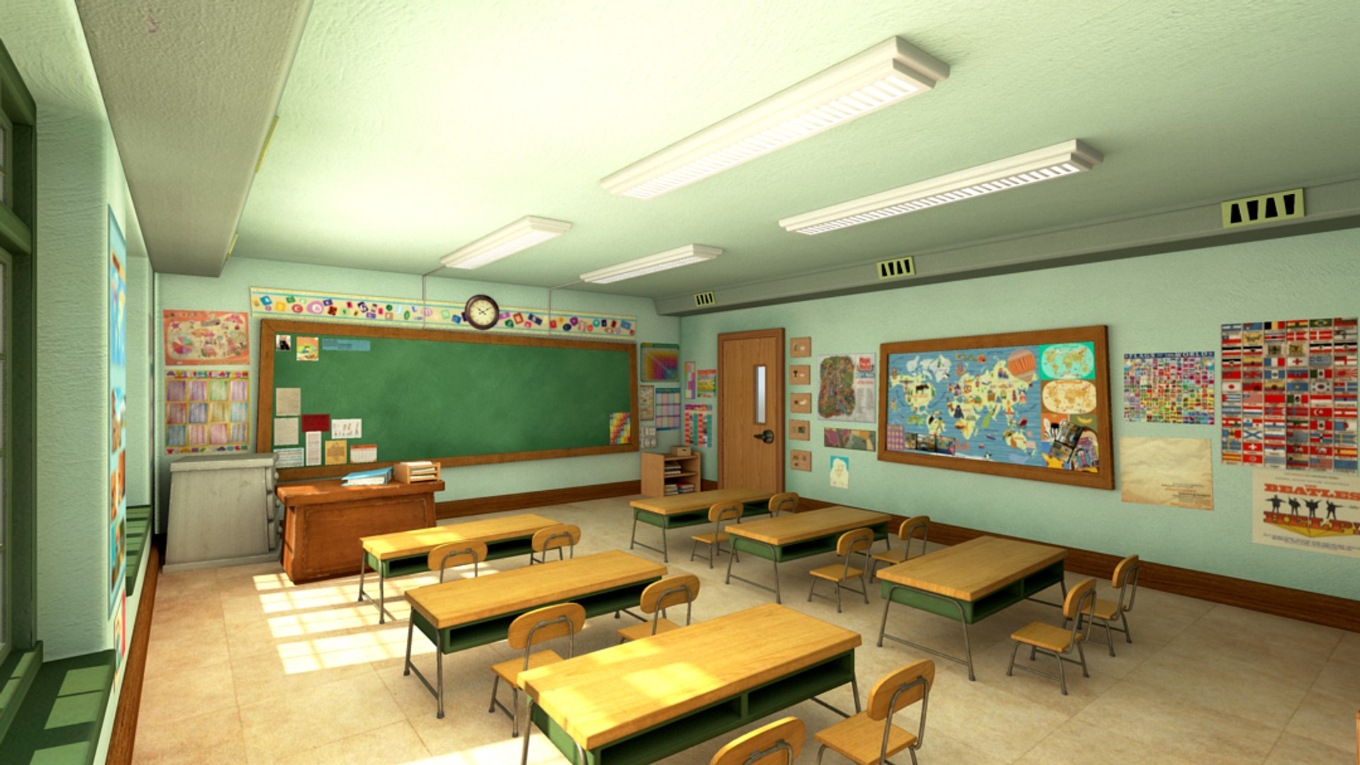 3d Model Cartoon Classroom Scene